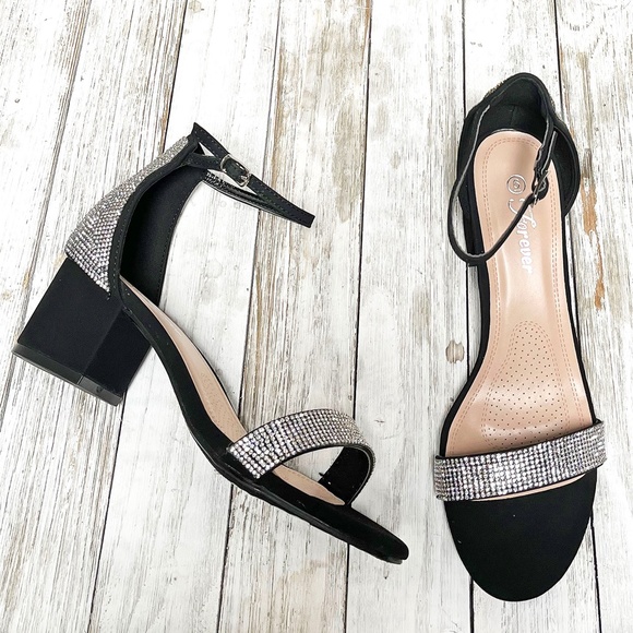 Shoes | New Black Rhinestone Low Heel Dress Sandals | Poshmark